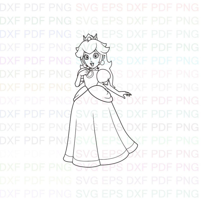 Princess_peach_super_mario_bros Svg Outline Dxf Eps Pdf Png, Cricut ...