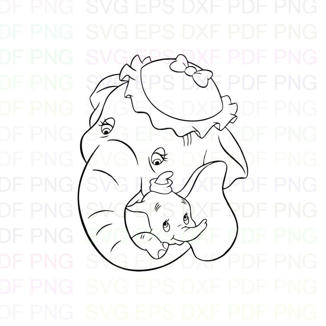 Dumbo_with_his_jumbo_mother_faces_dumbo Svg Outline Dxf Eps Pdf Png ...