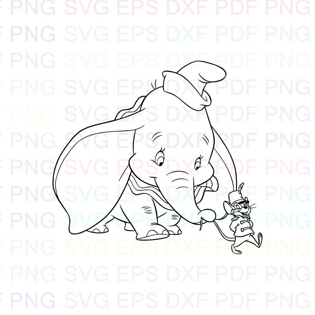 Dumbo_elephant_walking_with_timothy Svg Outline Dxf Eps Pdf Png, Cricut ...