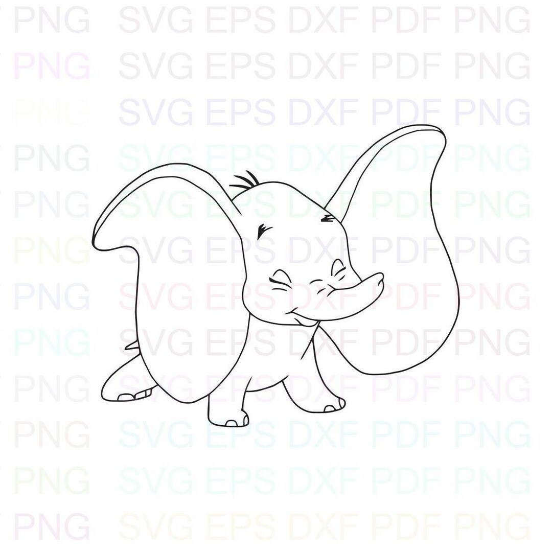 Dumbo_elephant_listening Svg Outline Dxf Eps Pdf Png, Cricut, Cutting ...