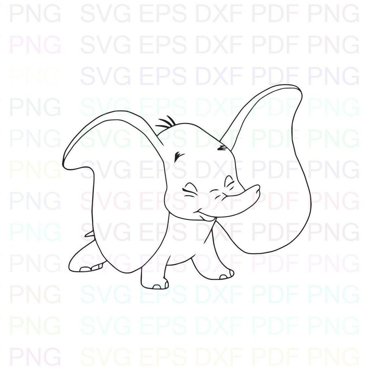 Dumbo_elephant_listening Svg Outline Dxf Eps Pdf Png, Cricut, Cutting ...