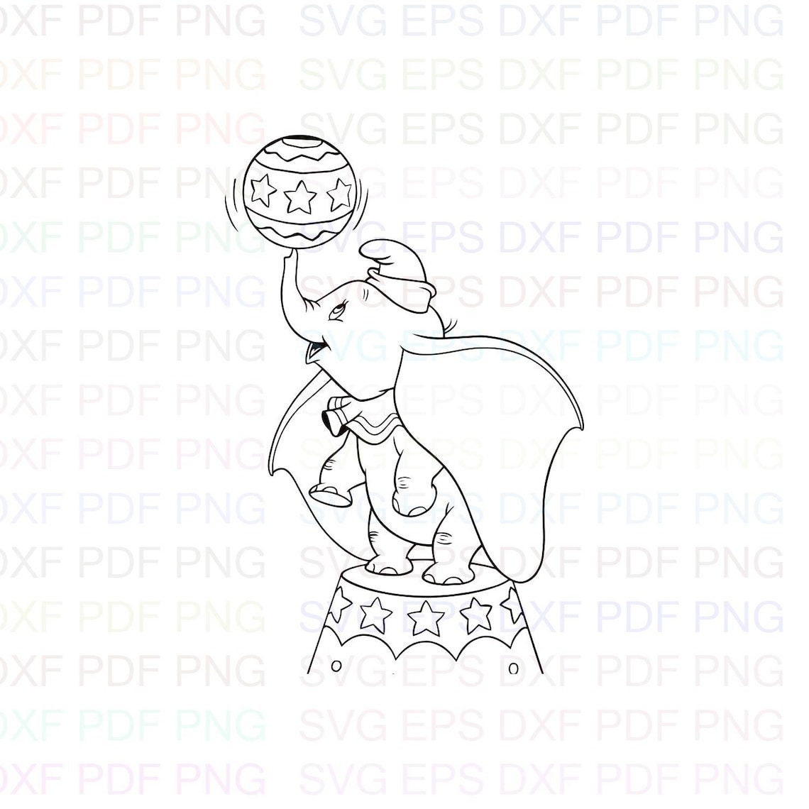 Dumbo_playing_ball_circus Svg Outline Dxf Eps Pdf Png, Cricut, Cutting ...