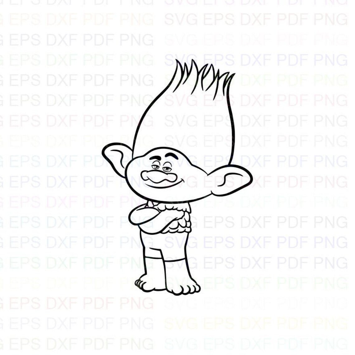 Branch_blue_trolls Svg Outline Dxf Eps Pdf Png, Cricut, Cutting File ...