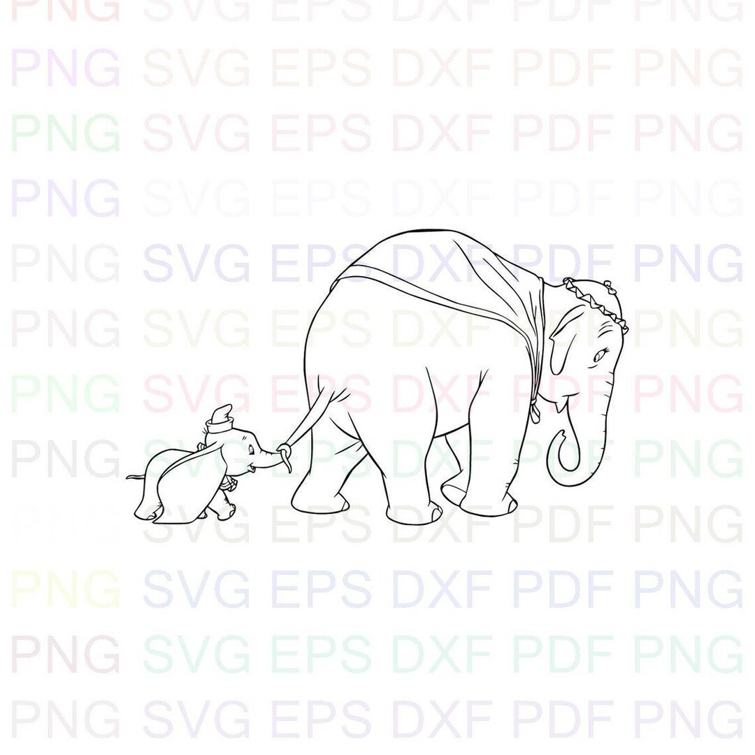 Dumbo_with_his_jumbo_mother_walking_dumbo Svg Outline Dxf Eps Pdf Png ...
