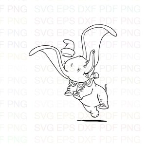 Dumbo_elephant_jumping_for_joy Svg Outline Dxf Eps Pdf Png, Cricut ...