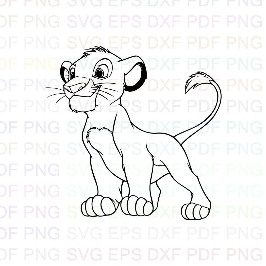 Simba_the_lion_king_4 Svg Outline Dxf Eps Pdf Png, Cricut, Cutting File ...