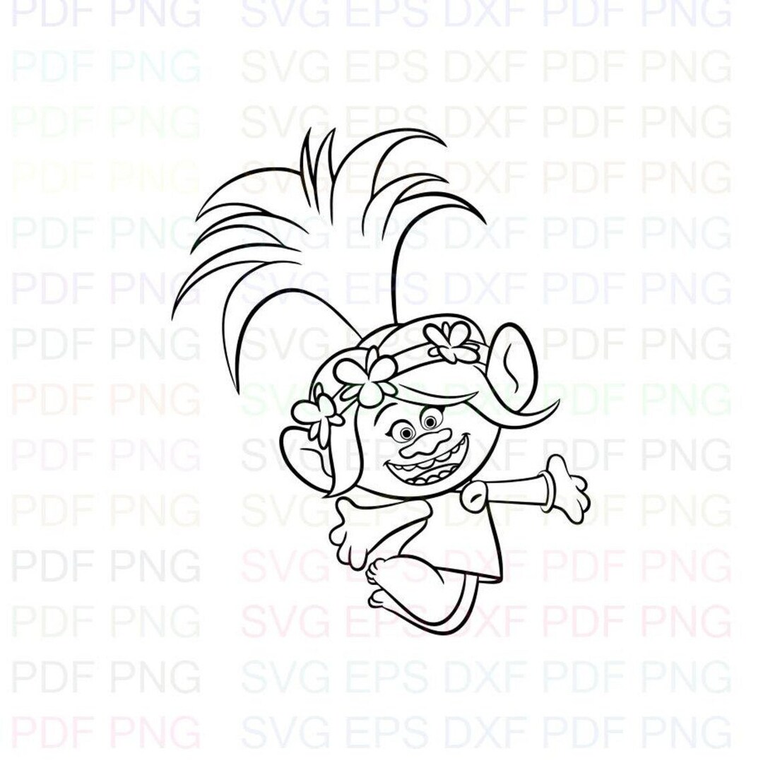 Poppy_jump_trolls Svg Outline Dxf Eps Pdf Png, Cricut, Cutting File ...