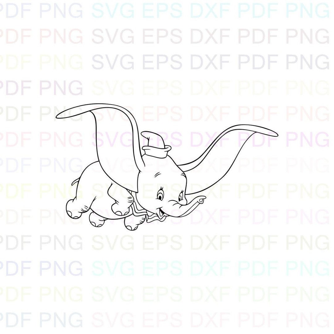 Dumbo_flying_elephant_3 Svg Outline Dxf Eps Pdf Png, Cricut, Cutting ...