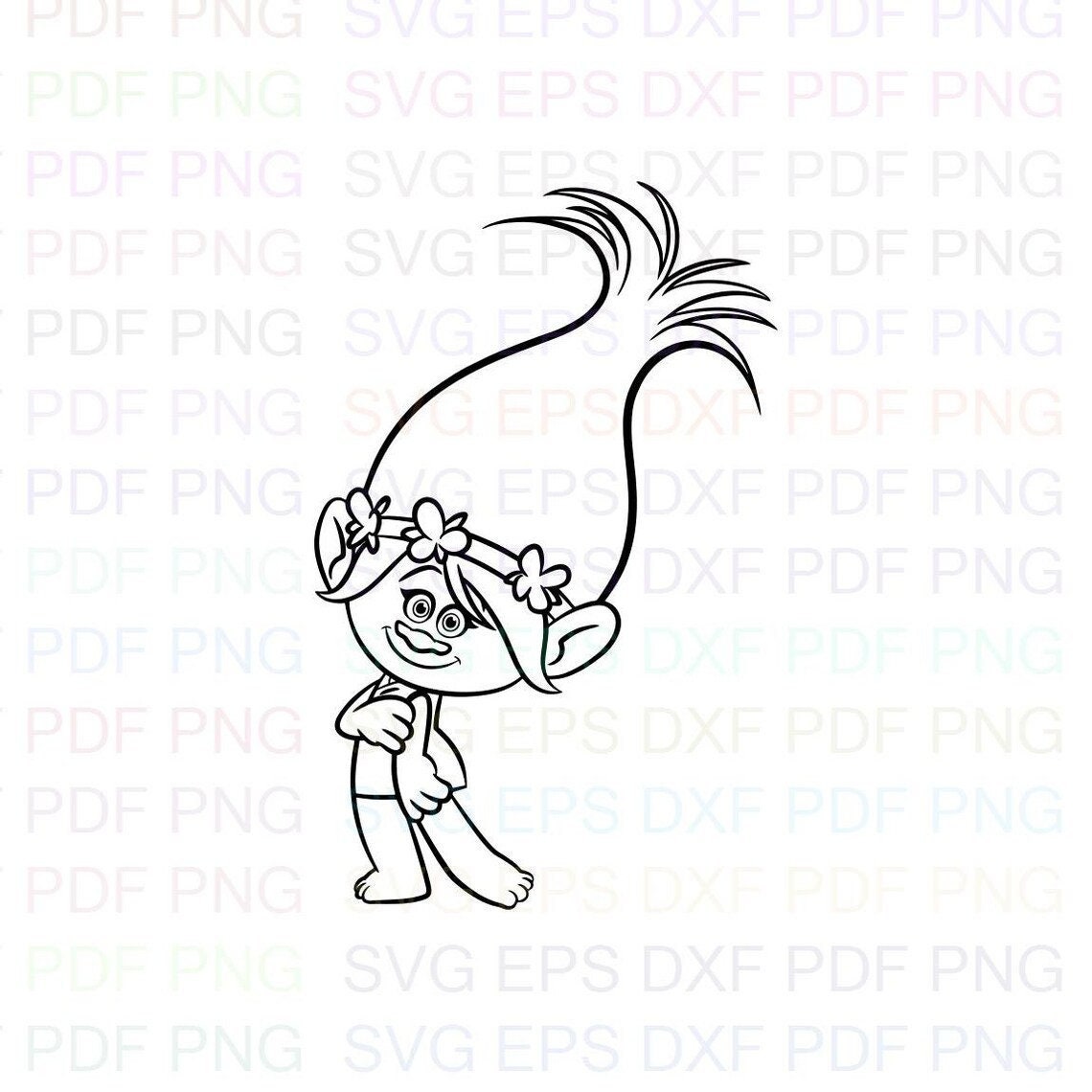 Poppy_smile_trolls Svg Outline Dxf Eps Pdf Png, Cricut, Cutting File ...