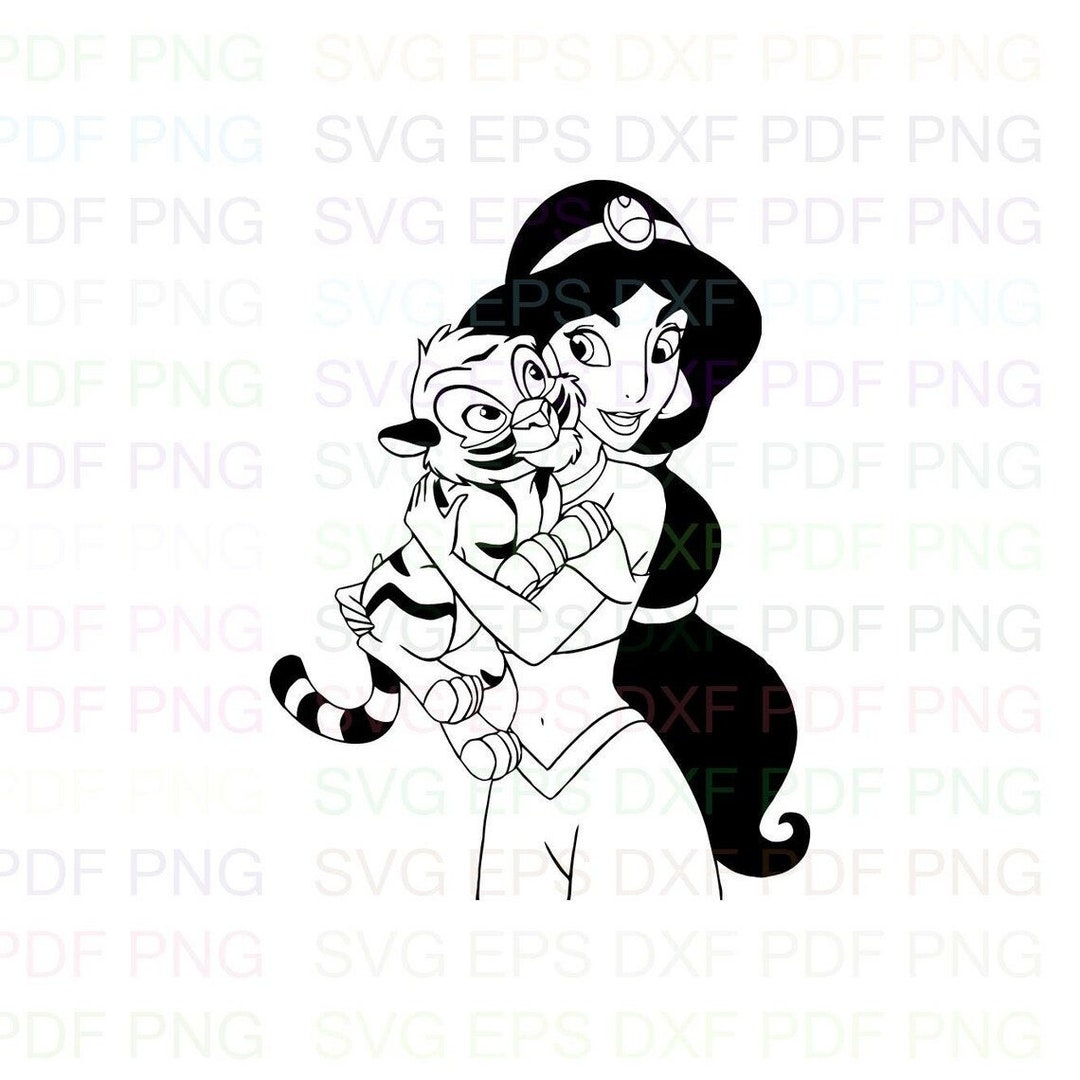 Jasmine_and_rajah_aladdin Svg Outline Dxf Eps Pdf Png, Cricut, Cutting ...