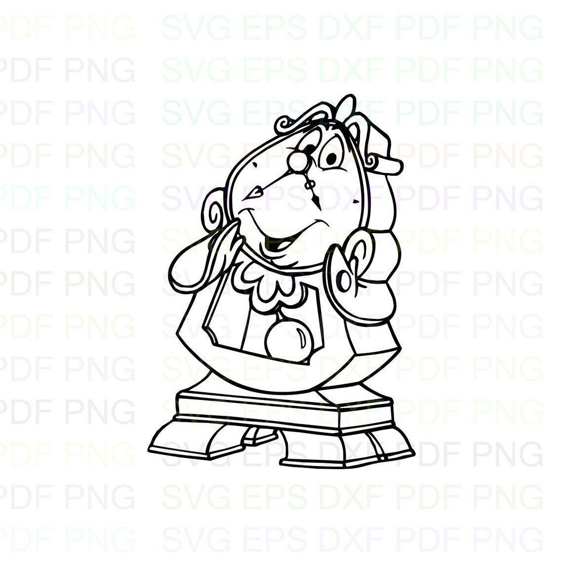 Cogsworth_beauty_beast_2 Svg Outline Dxf Eps Pdf Png, Cricut, Cutting ...