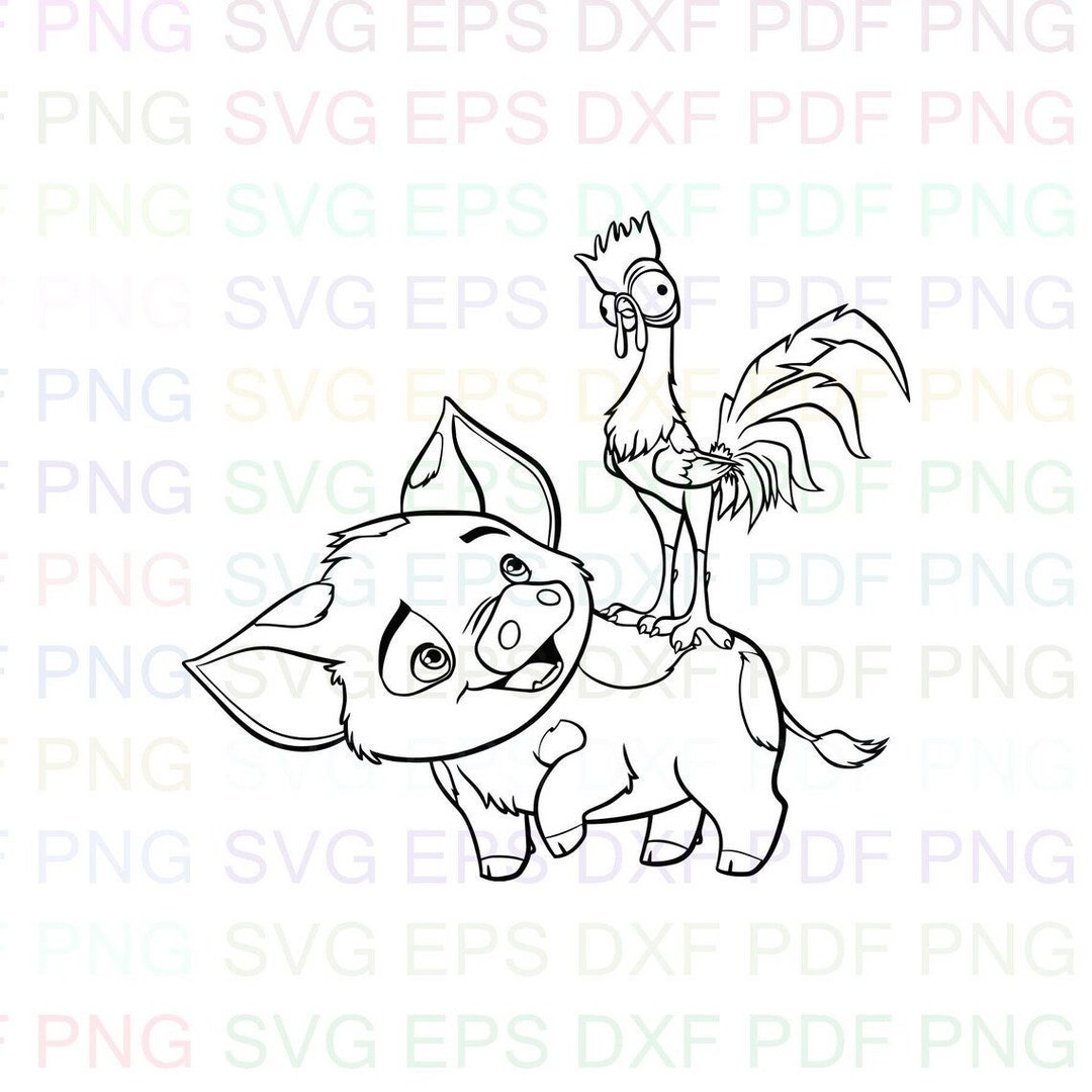 Heihei_and_pua_moana Svg Outline Dxf Eps Pdf Png, Cricut, Cutting File ...