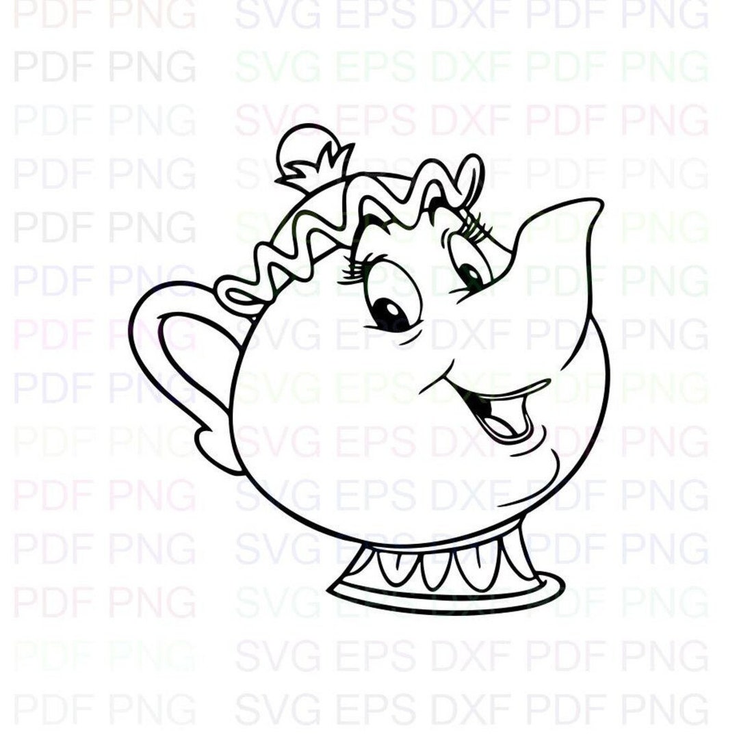 Mrs_potts_beauty_and_the_beast Svg Outline Dxf Eps Pdf Png, Cricut ...
