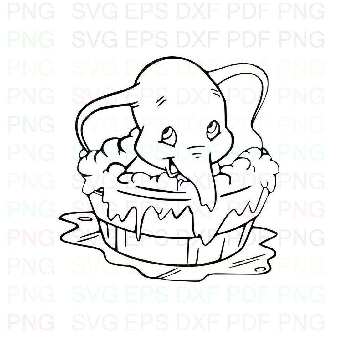 Dumbo_elephant_bathing Svg Outline Dxf Eps Pdf Png, Cricut, Cutting ...