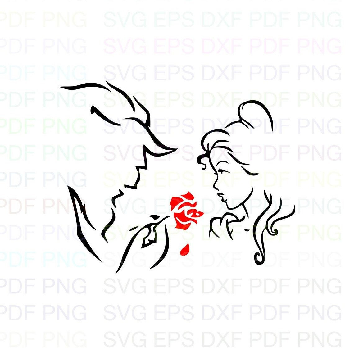 Beauty_and_the_beast_silhouette_2 Svg Outline Dxf Eps Pdf Png, Cricut ...
