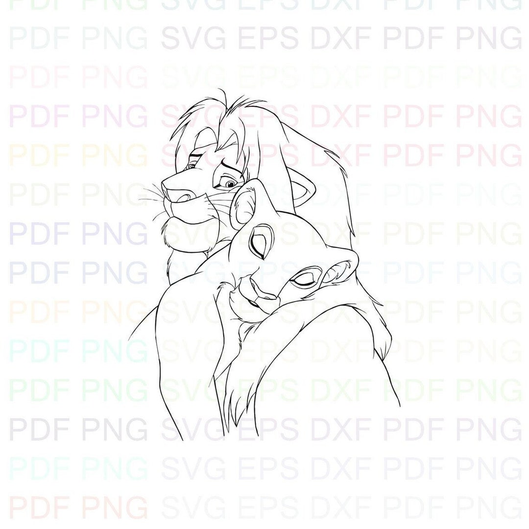 Mufasa_and_baby_simba_the_lion_king_5 Svg Outline Dxf Eps Pdf Png ...