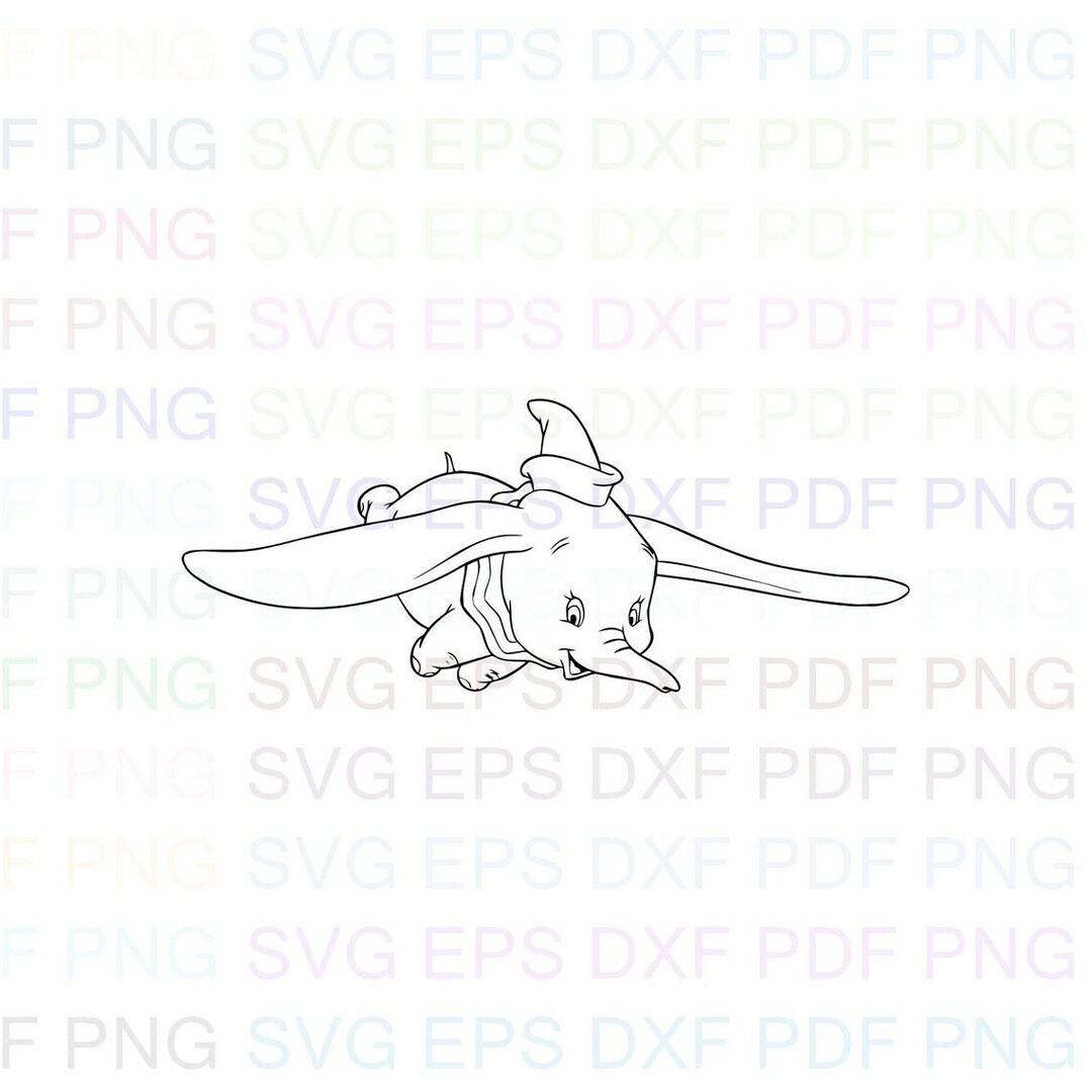 Dumbo_elephant_flying_2 Svg Outline Dxf Eps Pdf Png, Cricut, Cutting ...