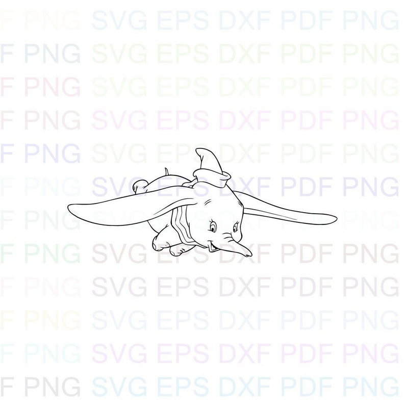 Dumbo_Elephant_Flying_2 Svg Esquema Dxf Eps Pdf Png, Cricut, Archivo de ...