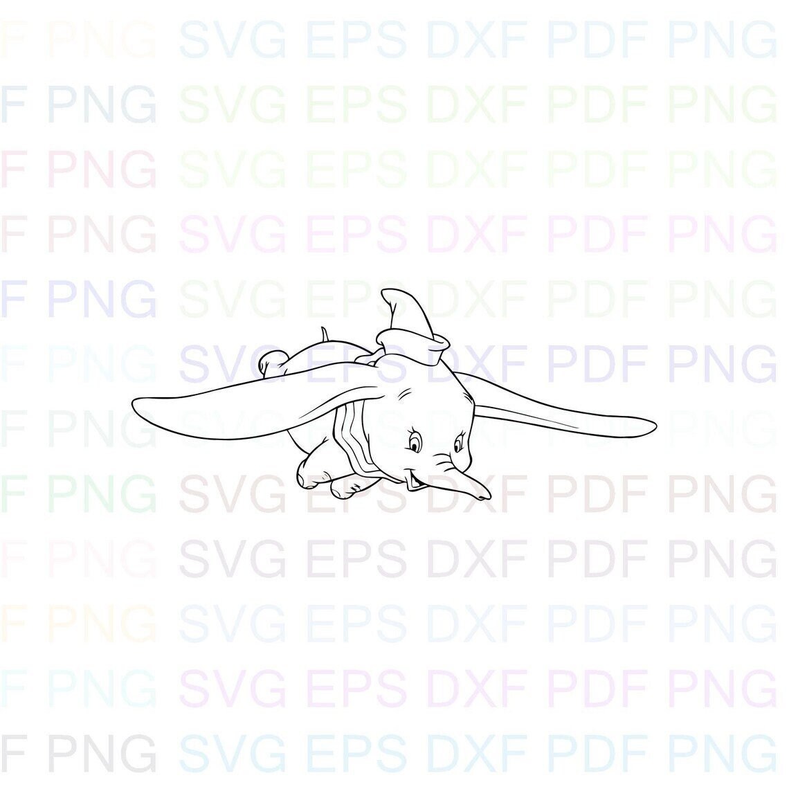 Dumbo_elephant_flying_2 Svg Outline Dxf Eps Pdf Png, Cricut, Cutting ...
