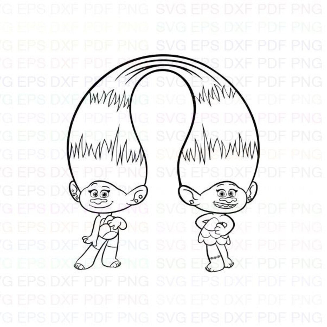 Satin_chenille_3_trolls Svg Outline Dxf Eps Pdf Png, Cricut, Cutting ...
