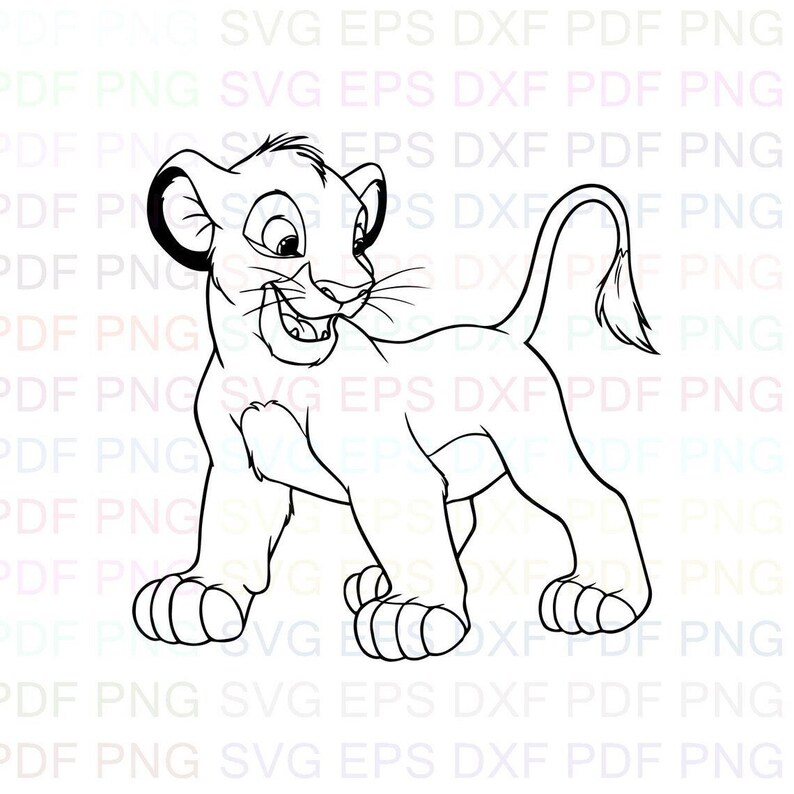 Simba_the_lion_king_5 Svg Outline Dxf Eps Pdf Png, Cricut, Cutting File ...