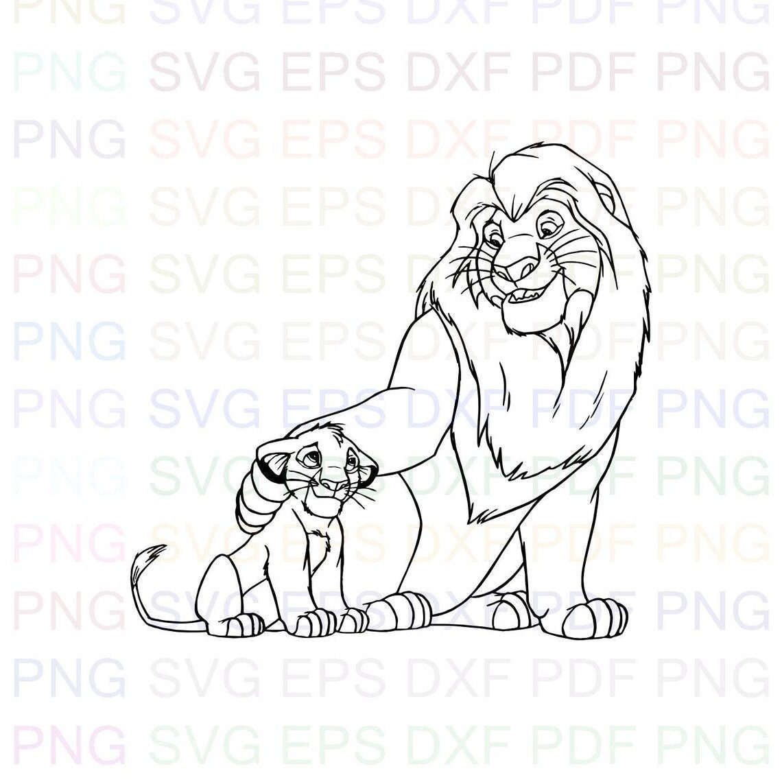 Mufasa_and_baby_simba_the_lion_king_4 Svg Outline Dxf Eps Pdf Png ...