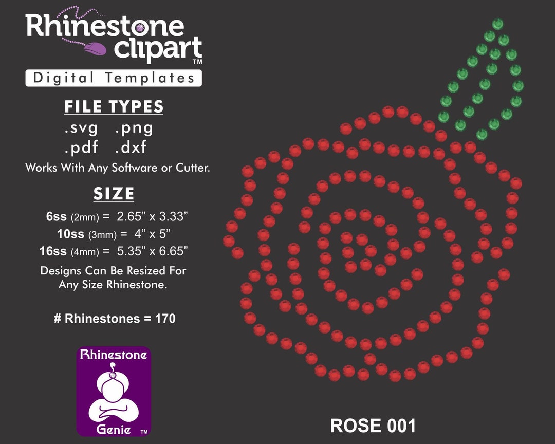 Rhinestone Clipart - ROSE 001 - Rhinestone Template Cut File Digital ...