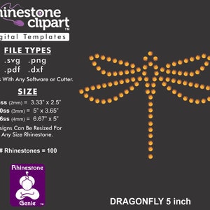 Rhinestone Clipart - DRAGONFLY 5 Inch - Rhinestone Template Cut File ...
