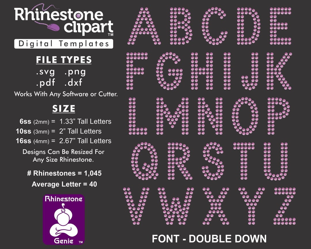 Rhinestone Clipart - FONT - DOUBLE DOWN 2" - Rhinestone Template Cut ...