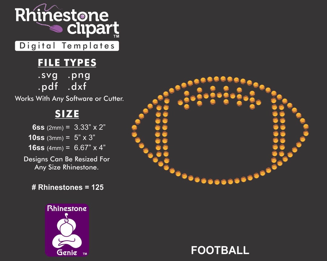 Rhinestone Clipart - FOOTBALL 5" - Rhinestone Template Cut File Digital ...