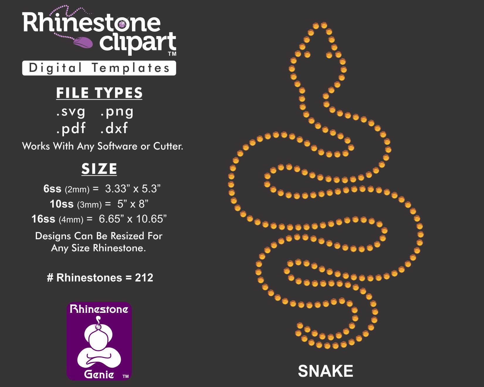 Rhinestone Clipart - SNAKE - Rhinestone Template Cut File Digital ...