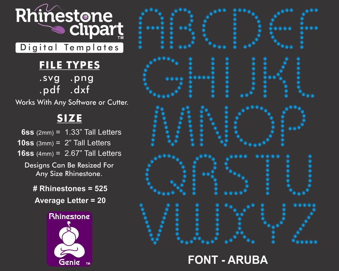 Rhinestone Clipart - FONT - ARUBA - Rhinestone Template Cut File ...