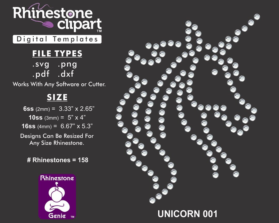 Rhinestone Clipart - UNICORN - Rhinestone Template Cut File Digital ...