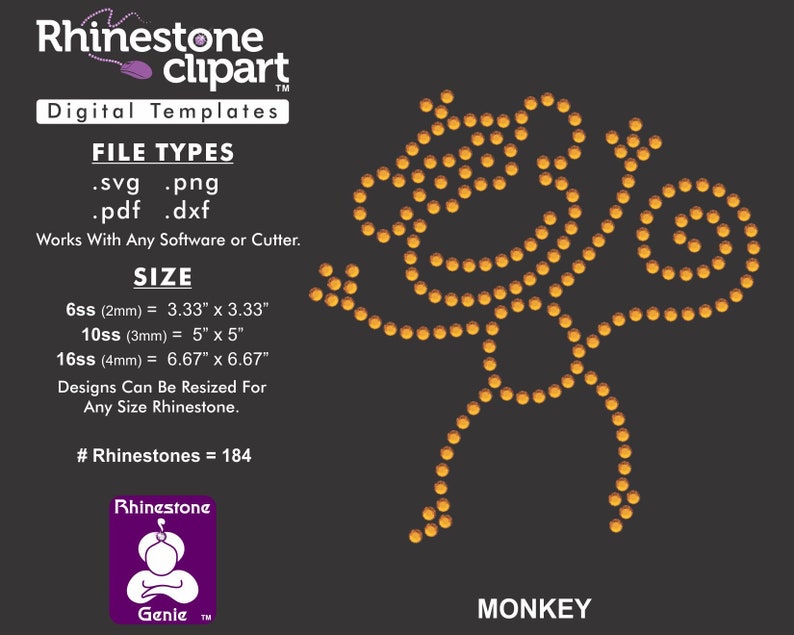 Rhinestone Clipart - MONKEY - Rhinestone Template Cut File Digital ...
