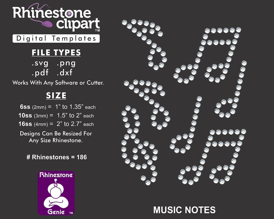 Rhinestone Clipart - MUSIC NOTES - Rhinestone Template Cut File Digital ...