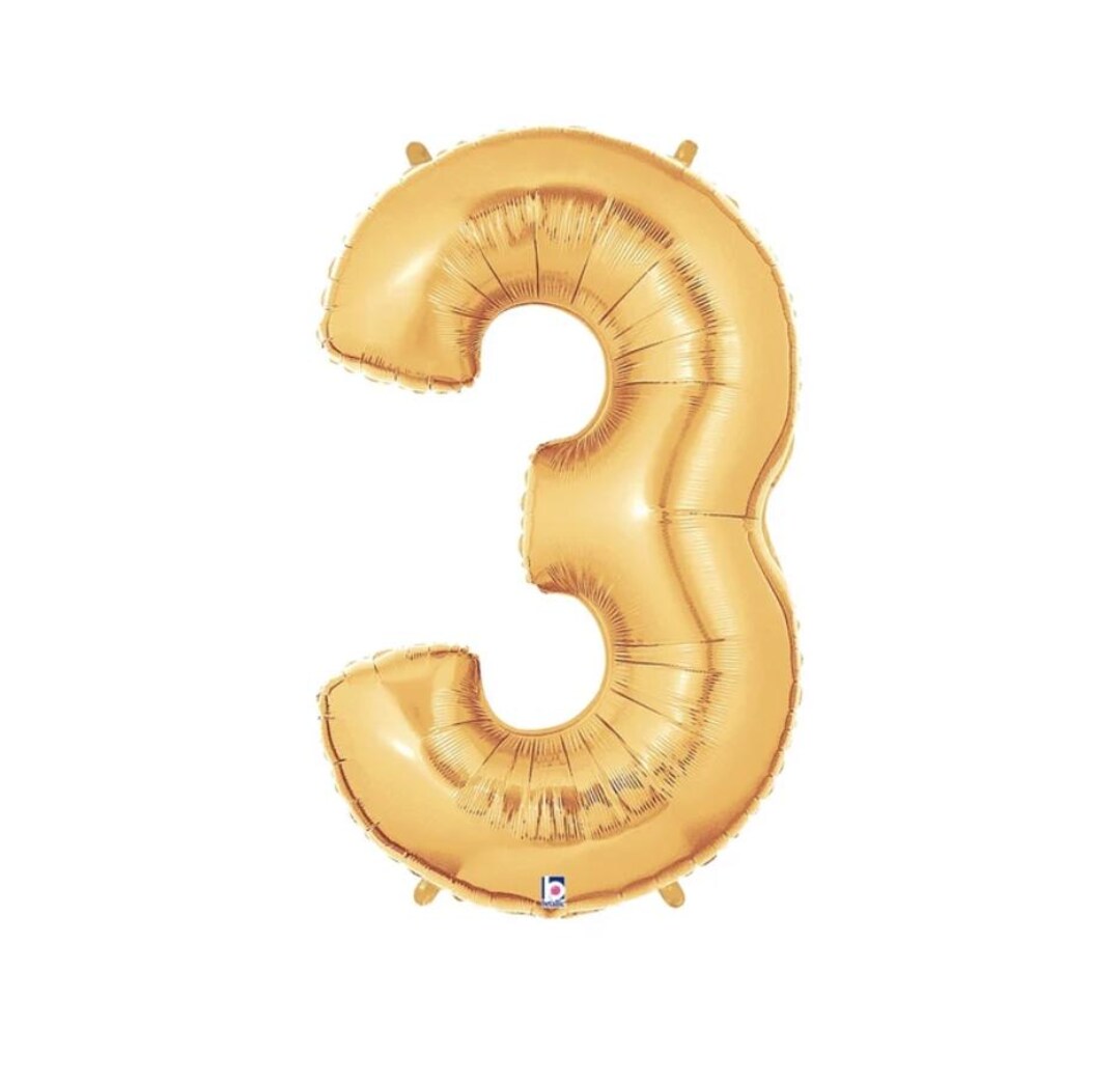Number Three Balloon Birthday Number Gold Balloon Foil Balloon Kit ...