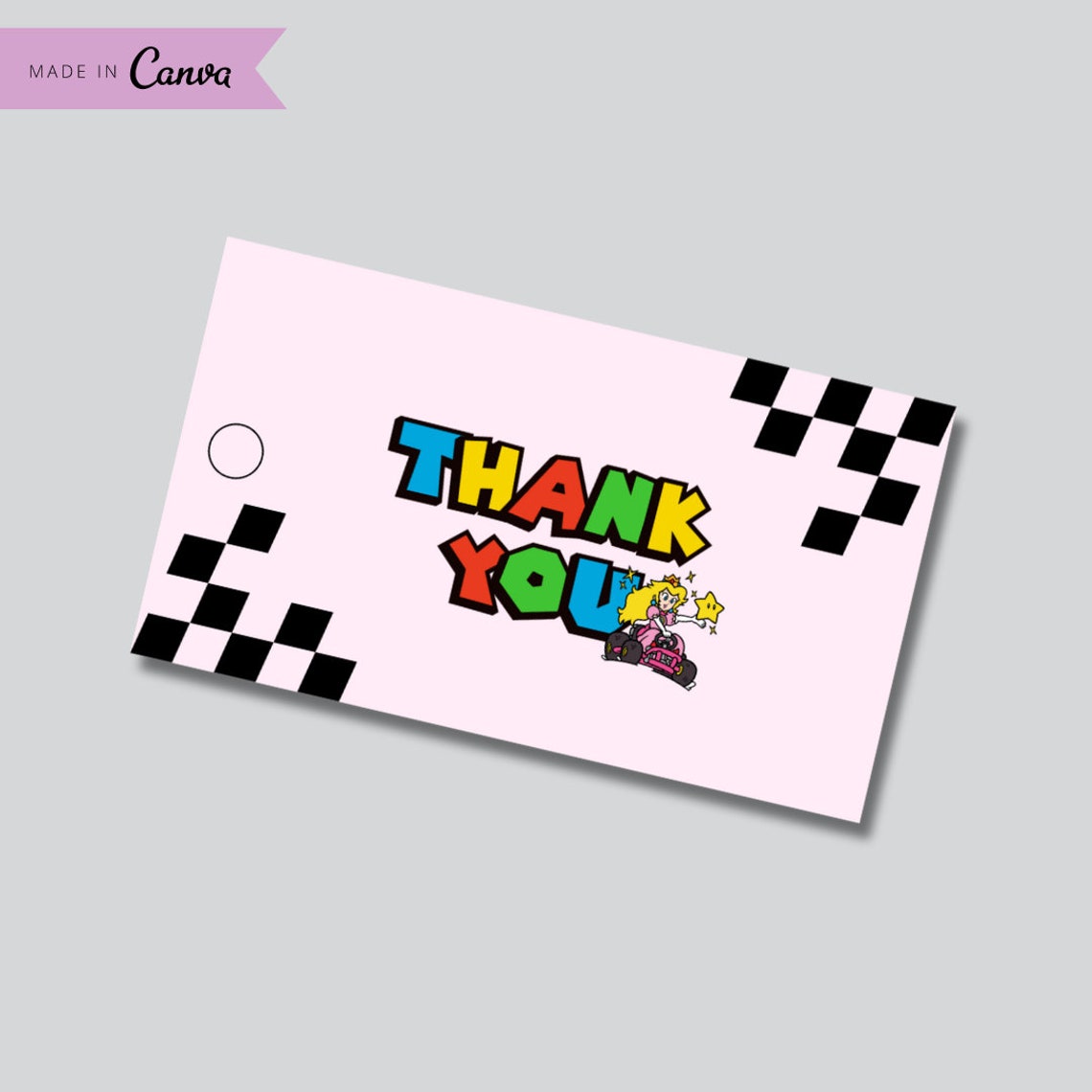 Kids Princess Peach Birthday Thank You Tag Super Brothers Evite ...