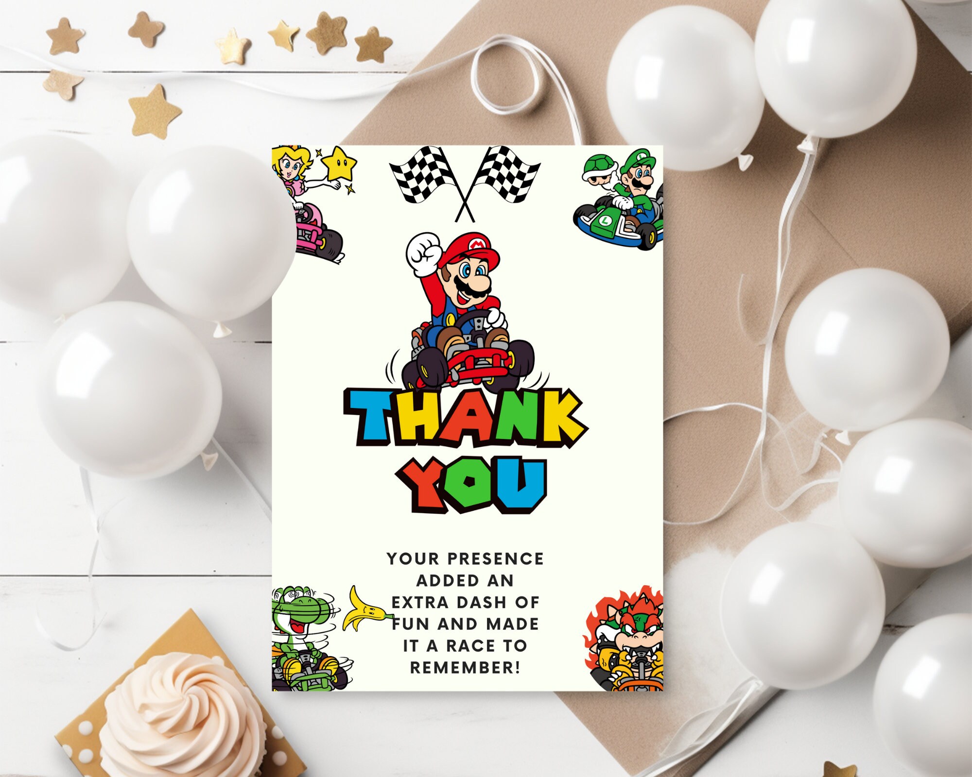 Thank You Card for Mario Kart Birthday Party Mario Bros Thank You Tag ...