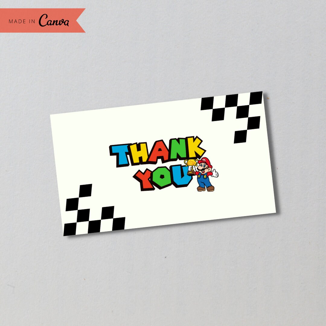 Kids Mario Kart Birthday Thank You Tag Mario Party Gift Tag - Etsy
