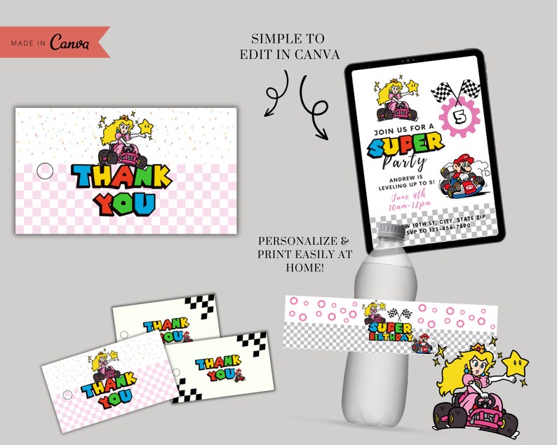 Princess Peach Birthday Thank You Tag Template (digital Download) - Etsy