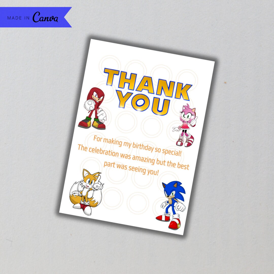 Super Sonic Birthday Thank Sonic the Hedgehog Birthday Invitation Sonic ...