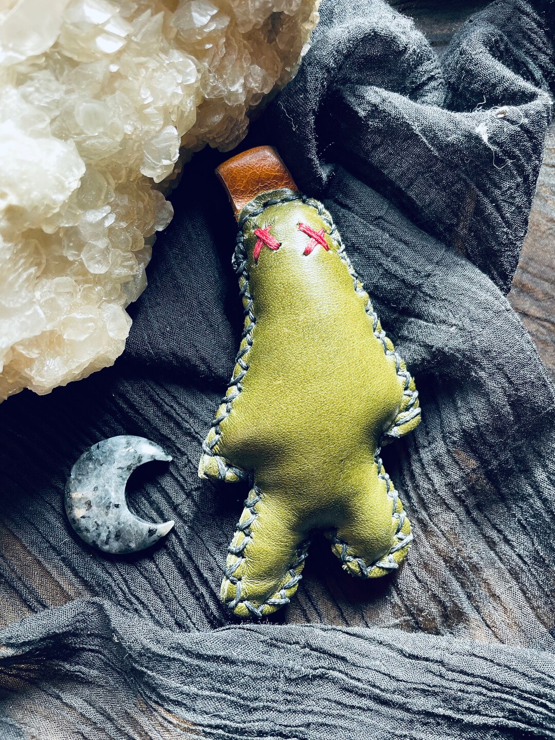 Green Boodoo Doll Keychain made of Recycled Leather and Hand Stitched ...