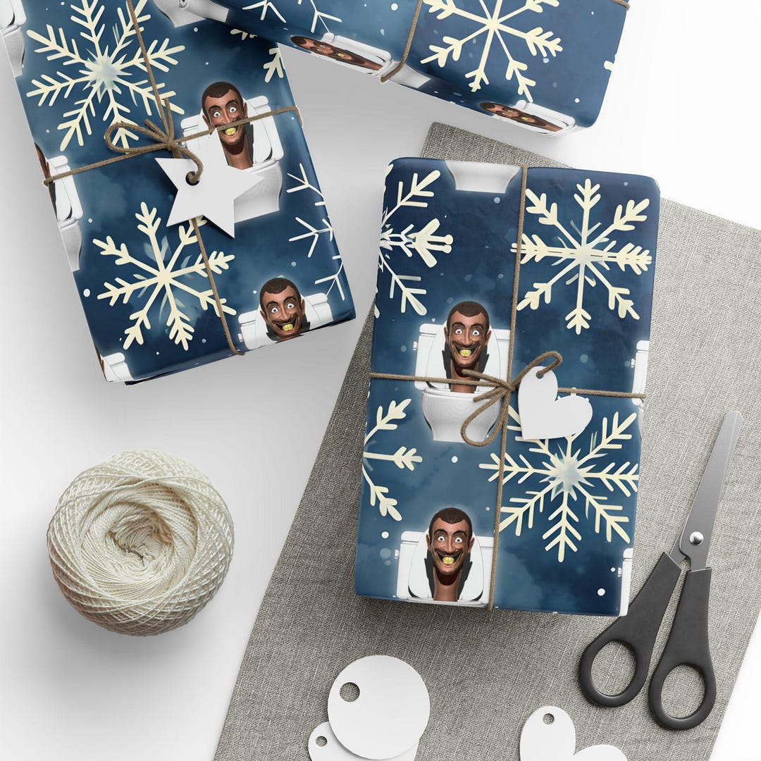 Kids Toilet Man Wrapping Paper, Christmas Snowflakes Gift Wrap, Skibidi ...