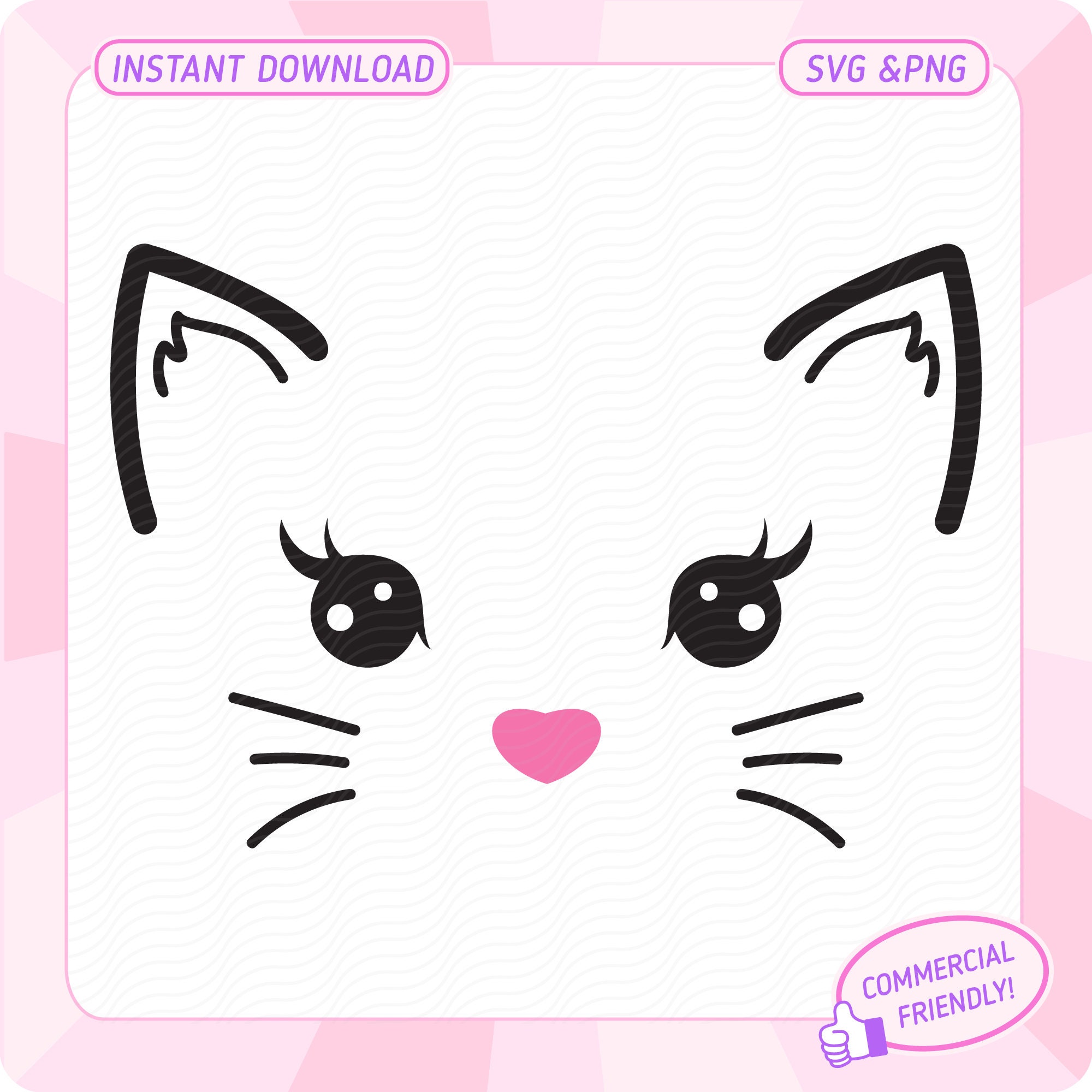 Cute Cat Face Svg, Cat Face Png, Cat Ears Svg, Cat Head Svg, Kawaii ...