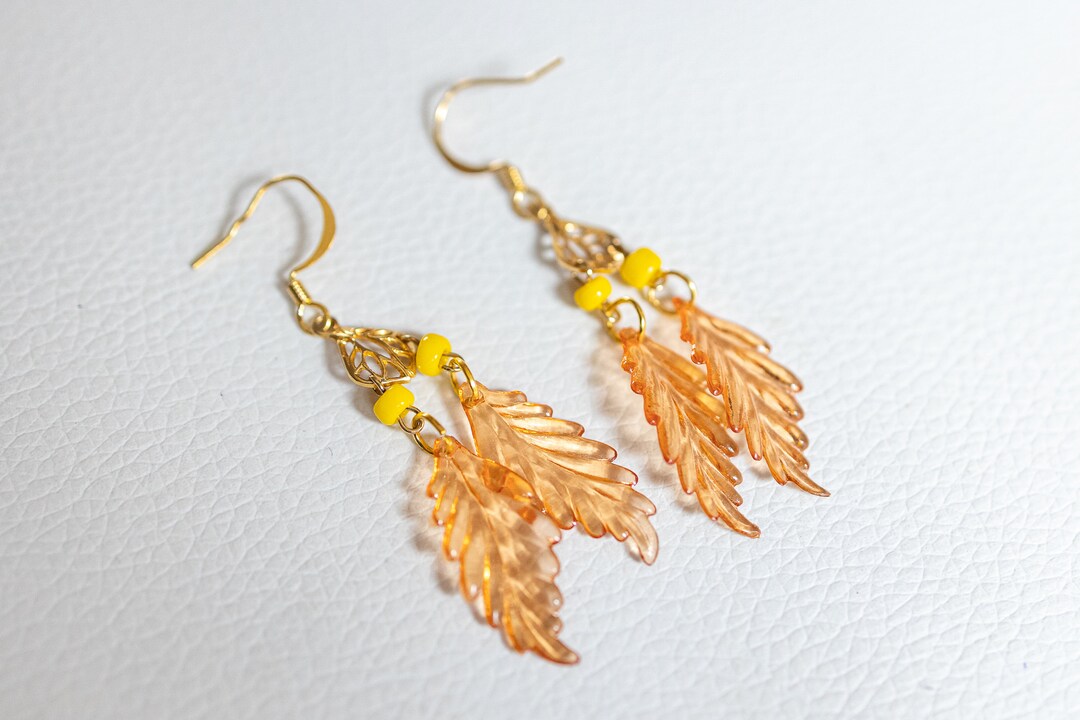 Peach Colored Resin Leaves Set in Gold - Etsy