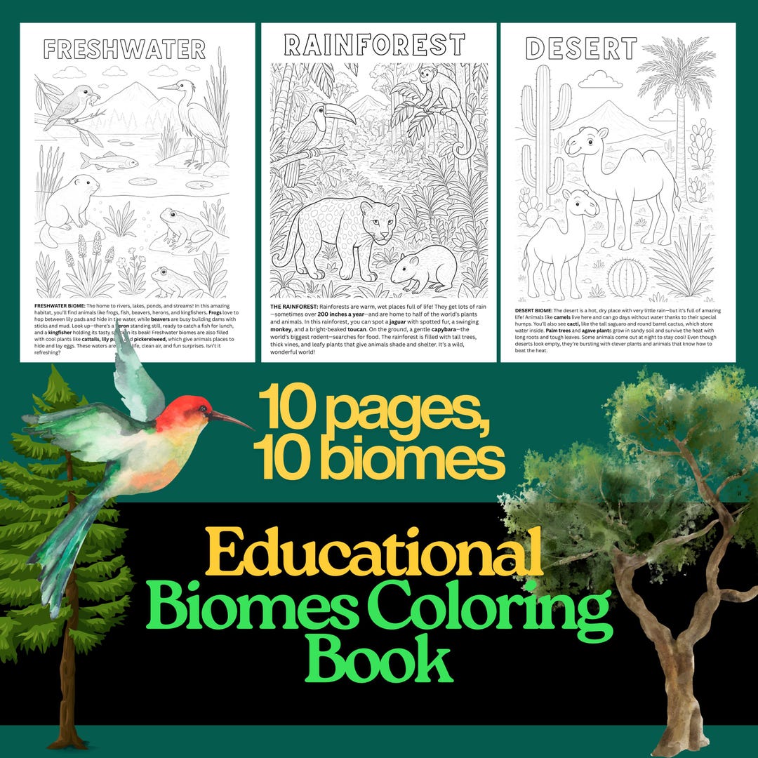 Educational Biomes Coloring Book | 10 Biomes, 10 Pages, Coloring Book ...