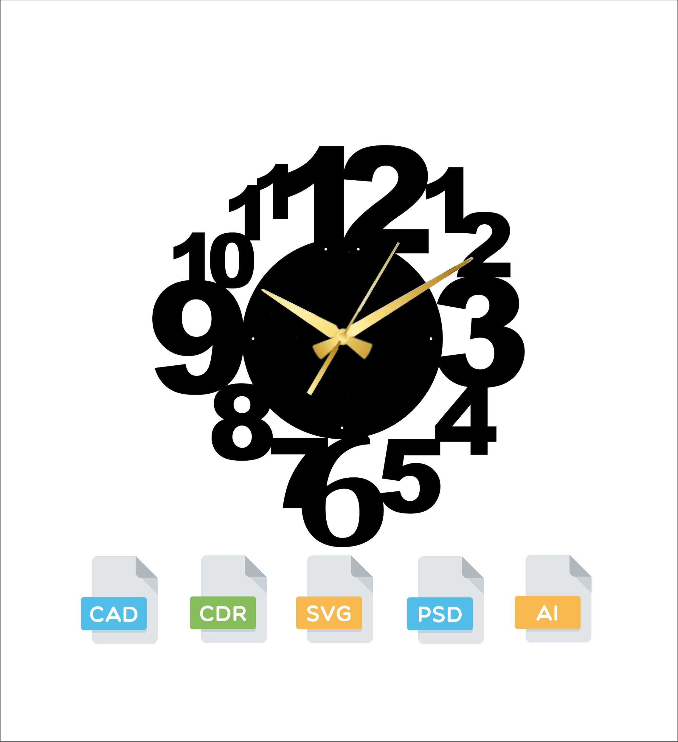 Numbers Clock Wall Art Cnc Dxf Vectorel Cutting File Ready for Laser ...