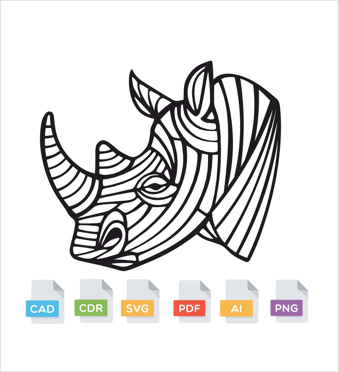 Rhino Silhouette Wall Art Cnc Dxf Vectorel Cutting File Ready for Laser ...