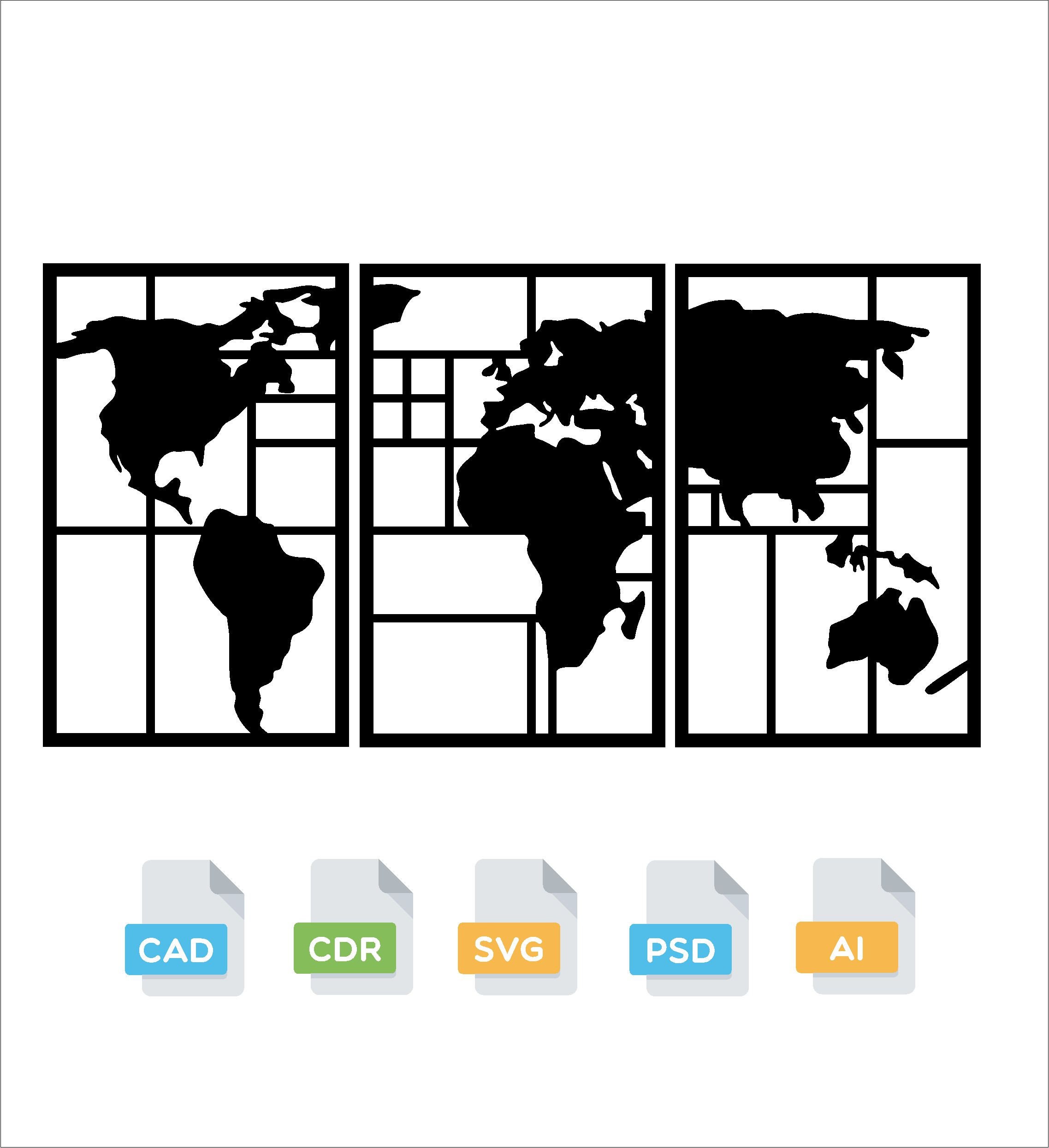 World Map,globe,laser Cut File,cnc Route File,wall Art,panel,dxf File ...
