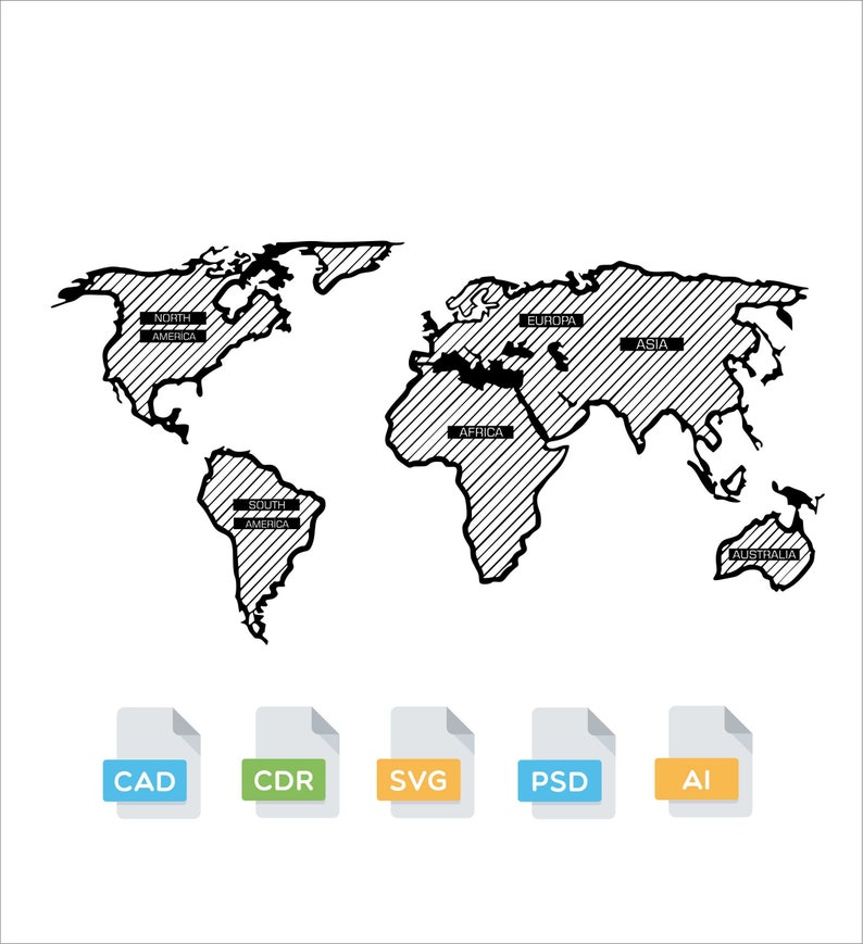 Big World Map, Wall Art, Cnc ,dxf, Vectorel, Cutting, File Ready for ...